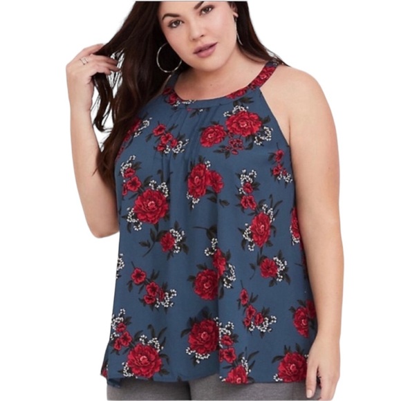 torrid | Tops | Torrid 0 Ml 0 Blue Gray Red Rose Sleeveless Tank Top ...